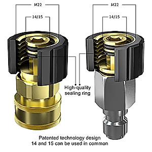 POHIR 100ft Pressure Washer Hose M22 Fittings, 4000 PSI High Pressure Replacement Hose M22 14/15mm Thread, Flexible Extension Hose with 3/8 Quick Connect Adapters for Power Washing