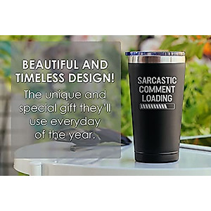 Funny Gifts for Men - Sarcastic Comment Loading, Insulated Coffee Tumbler with Lid - Funny Coffee Travel Mug - Gifts for Fathers Day - Gag Gifts for Dad Grandpa Boyfriend - Tumbler For Men 16 oz Black