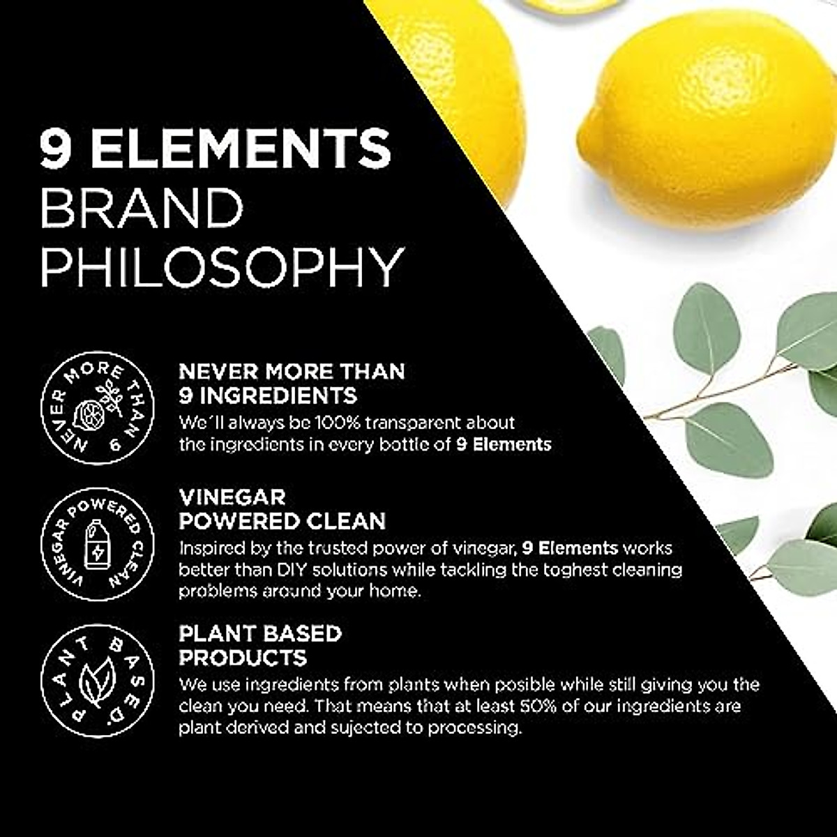 9 Elements Natural Dish Soap, Dishwashing Liquid with Lemon Essential Oils, Made with the Power of Vinegar, 1 Dish Spray Starter Kit & 3 Refills (64 oz Total)