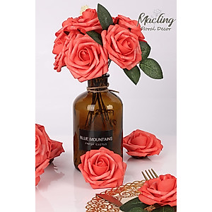 MACTING 30PCS Artificial Rose Flowers Real Touch Coral Red Flowers with Stem Fake Roses for DIY Wedding Bouquet Table Centerpieces Party Holiday Baby Shower Home Spring Decorations