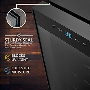 Ivation 18 Bottle Compressor Wine Cooler Refrigerator w/Lock | Large Freestanding Wine Cellar For Red, White, Champagne or Sparkling Wine | 41f-64f Digital Temperature Control Fridge Glass Door Black