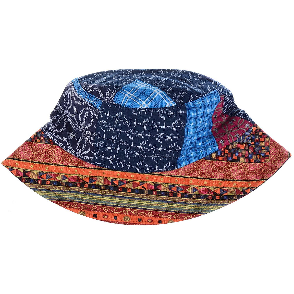 BYOS Fashion Cotton Unisex Summer Printed Bucket Sun Hat Cap, Various Patterns Available (Hippie Patch Multi Red)