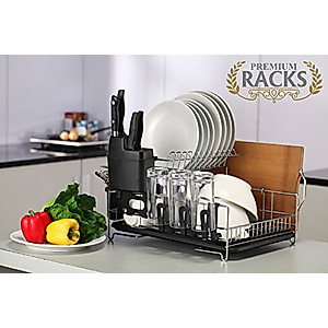 Premium Racks Professional Dish Rack - 304 Stainless Steel - Fully Customizable - Microfiber Mat Included - Modern Design - Large Capacity