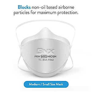 BNX N95 Mask NIOSH Certified MADE IN USA Particulate Respirator Protective Face Mask, Tri-Fold Cup/Fish Style, (20-Pack, Approval Number TC-84A-9362 / Model F95B) Black