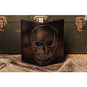 House of Jack Co. SKULL Long Wallet For Men | Full Grain Leather with Hand Burnished Finish | Long Bifold Wallet | Rodeo Wallet | Biker Gift