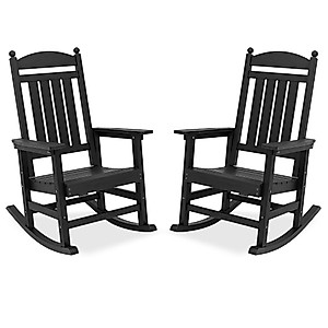 Cozyman Outdoor Rocking Chairs Set of 2, All Weather Resistant Porch Rocker Chairs with High Back, 350Lbs Support, HDPS Composite Rocking Chair for Backyard, Patio, Garden, Indoor, Black