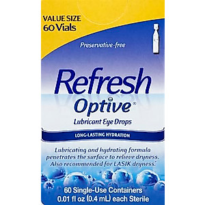 Refresh Optive Lubricant Eye Drops, Preservative-Free, 0.01 Fl Oz Single-Use Containers, 60 Count