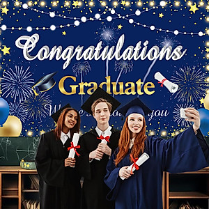 Graduation Backdrop 2024 Congrats Grad Banner Blue Gold Graduation Banner.Class of 2024 Graduation Decorations Photography Background.