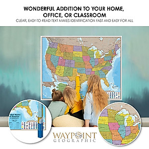 Waypoint Geographic Blue Ocean Series USA Wall Map, Laminated World Map Poster, Educational Wall Art For Home, Classroom, or Office, Unique Gifts, 48” x 38”