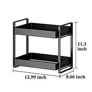 GILLAS 2 Tier Bathroom Counter Organizer, Makeup and Cosmetic Organizer Rack, Bathroom Vanity Storage Tray, Counter Standing Holder Shelf, Black Large