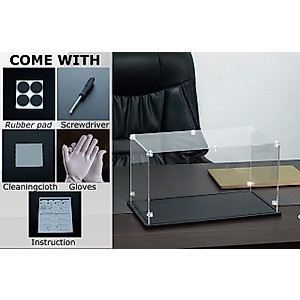 Gemutlich Acrylic Display Case 15x8x8 Inch Cube- 3mm Thick Acrylic Display Box with Black Wooden Base, Assemble Dustproof Showcase Clear Display Case for Collectibles Figures Doll Toys Models Cars