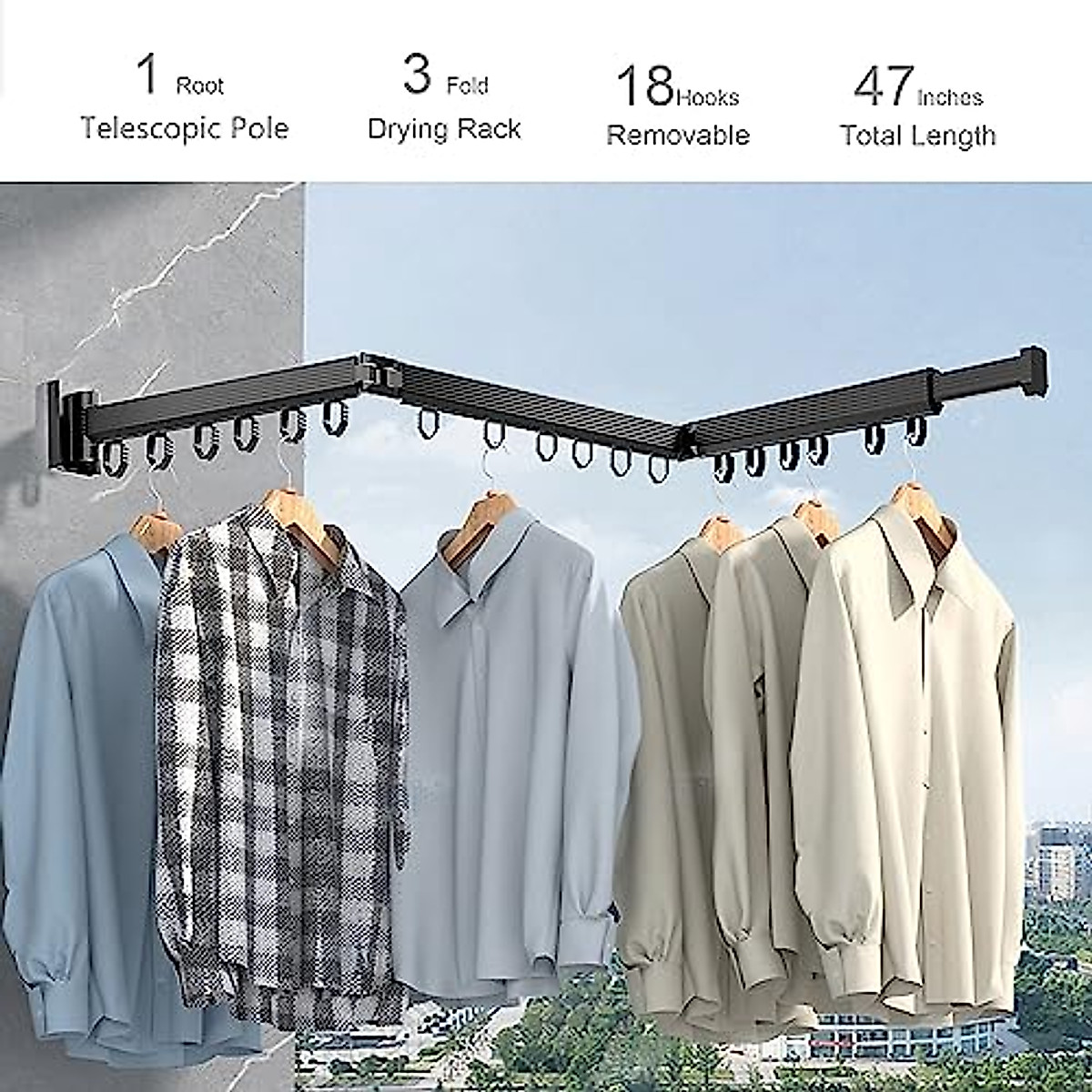 Lora Dew Clothes Rack,Drying Rack Clothing Wall Mounted,Collapsible Drying Racks for Laundry,Hanging Racks for Clothes,Retractable Laundry Hanger Rack Indoor,Grey