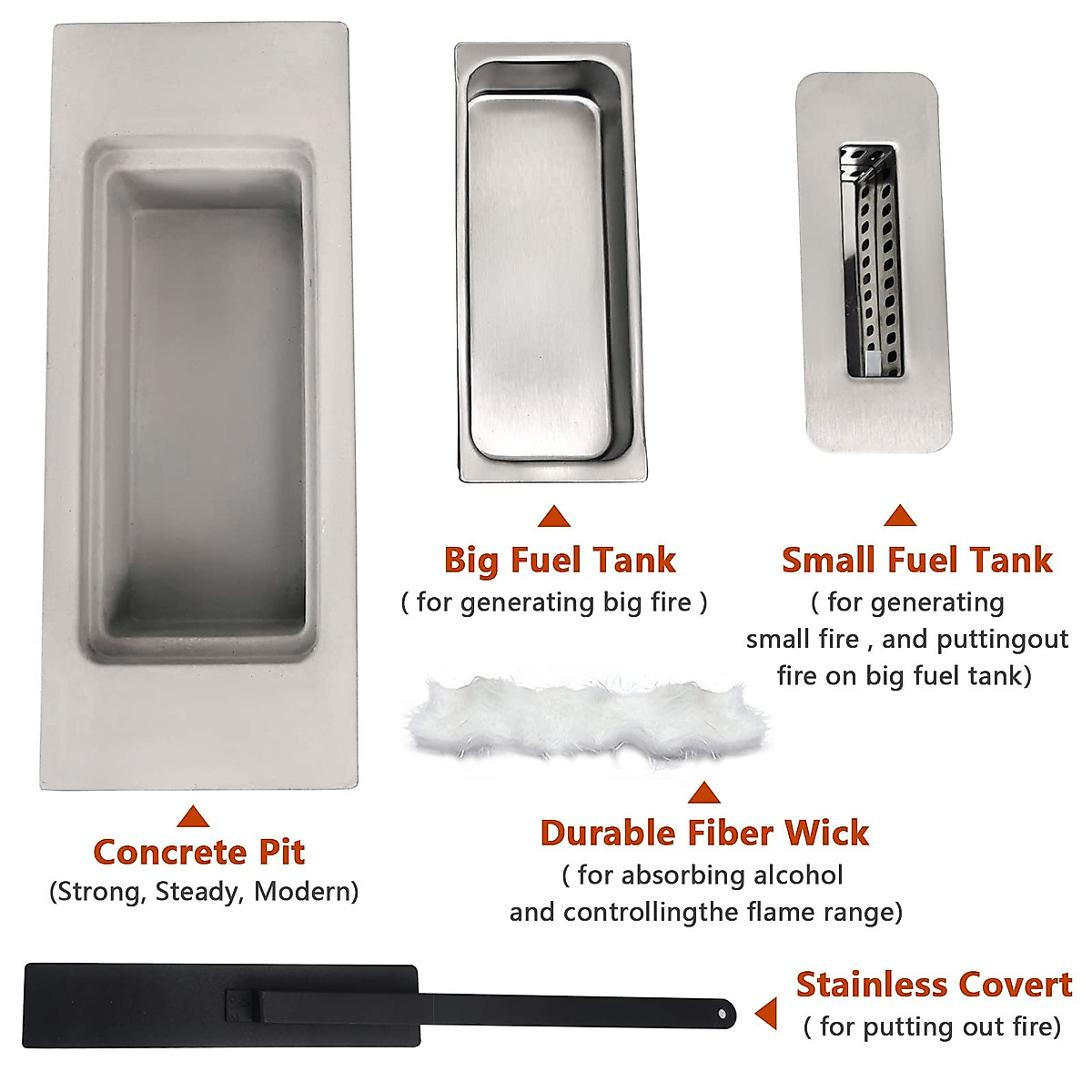 HIOSTAO Tabletop Fire Fit 12.6 Inches Smokeless,Portable Concret Bow Rubbing Alcohol Fireplace with 2 Fuel Tanks for Indoor Table and Outdoor Patio