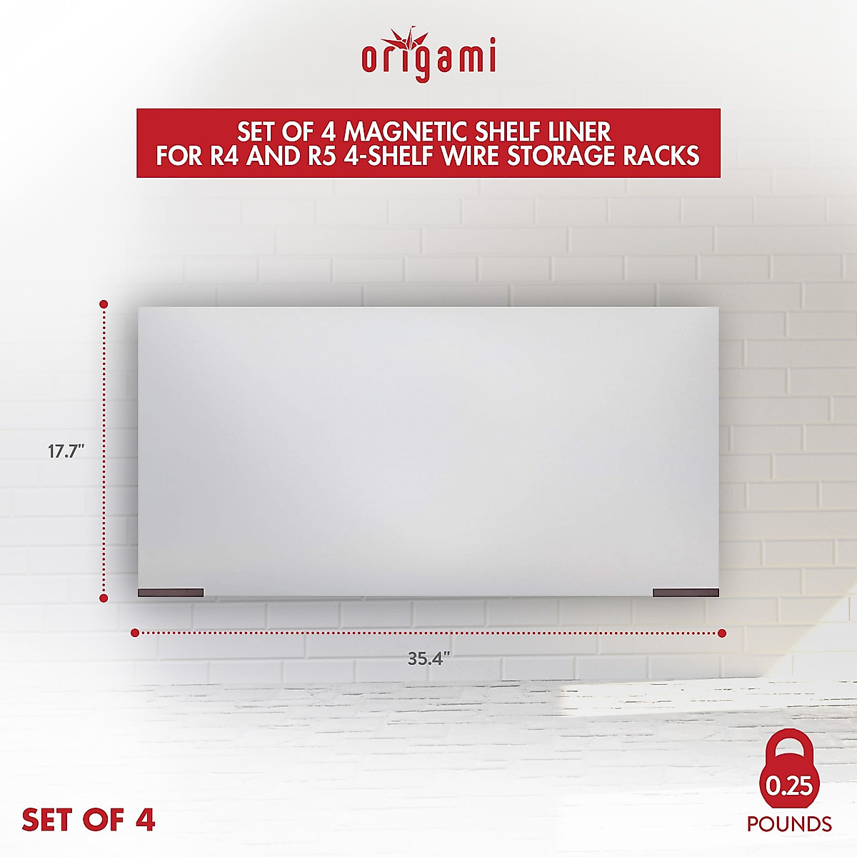 Origami Magnetic Shelf Liners For Wire Shelves & Wire Shelving | R5 Series Collapsible Foldable 4-Shelf Large Heavy Duty Storage Rack (4 Pack) | Clear