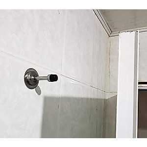 LemonHo No Need to Drill/ Screw in Wall Mounted Door Stopper, 3M Self Adhesive Tape Stainless Steel Doorstop, Rubber Bumper Tip, Pack of 2 Wall Protector Bedroom Door Stops, 3 Inches Height, Silver