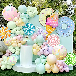 169 PCS Sweet Candy Balloon Garland Arch Kit 5/10/18 Inch Pastel Rainbow Latex Balloons Lollipop Ice Cream Foil Balloons for Candyland Party Girl Boy Birthday Party Baby Shower Decorations