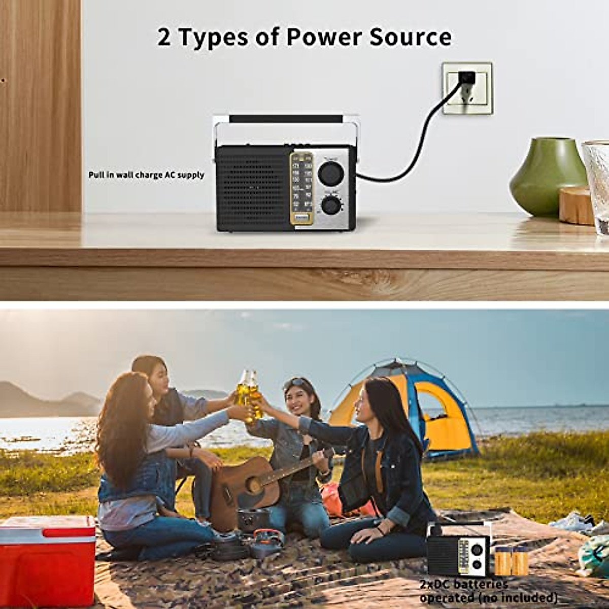 Yewrich AM FM Radio with Best Reception, Portable Battery Operated Transistor Radios, Headphone Jack, AC Powered, Suit for Senior and Home, Black