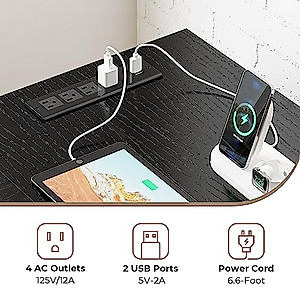 PRAISUN L Shaped Office Desk with Power Outlets, Reversible Computer Desk with Grid Bookshelf and Storage Bag, Gaming Desk, Home Office Desk Corner Desk with Hooks, Black
