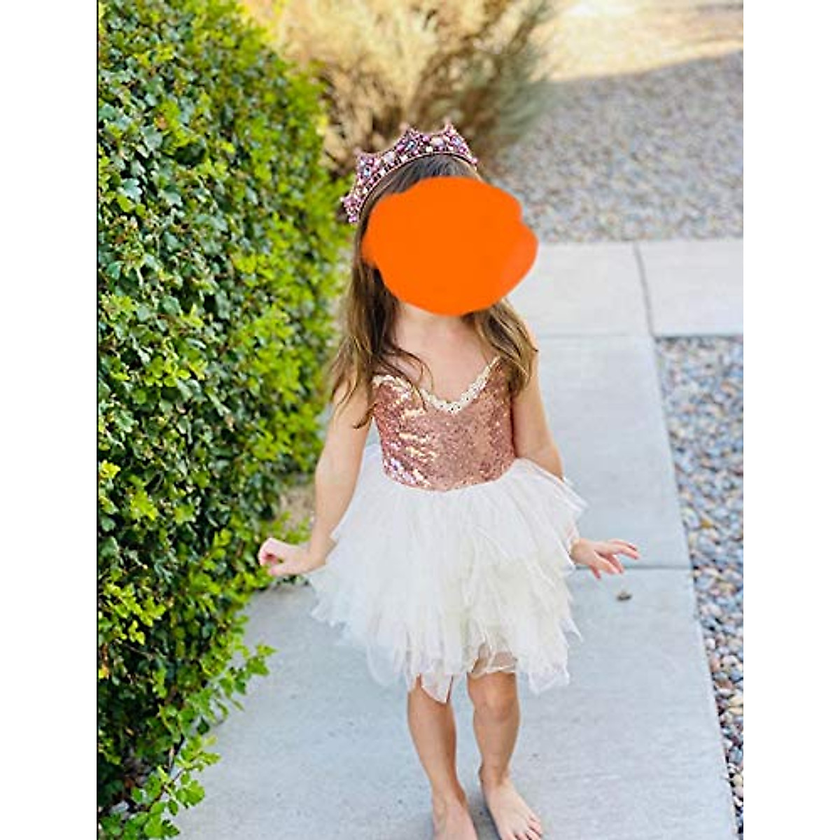 Cilucu Girls Dress Toddler Kids Party Dress Sequin Tutu Pageant Lace Dresses Gown for Flower Girl Baby Rose Gold Off White 3T-4T