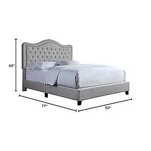 Rosevera Jardin Button Tufted Platform Bed Frame/Fabric Upholstered Bed Frame with Adjustable Headboard/Wood Slat Support, Twin, Sky Gray