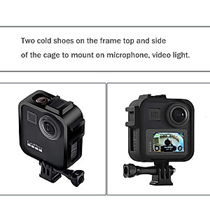 Housing Frame for GoPro Max Black Protective Shell Cage Mount Accessories with Quick Pull Movable Socket and Screw (Black)