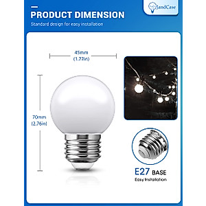 JandCase G40 Light Bulbs Replacement, Low Watt Light Bulbs, 15 Watt Light Bulbs Equivalent E26 Base, Non-dim, 1W 6000K LED Small Light Bulbs for Bathroom Vanity Porch Outdoor String Light Bulbs,6 Pack