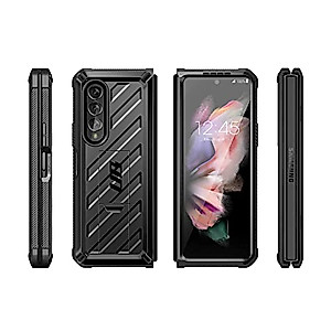 SUPCASE Unicorn Beetle Case for Galaxy Z Fold 3 5G (2021), Rugged Belt Clip Shockproof Protective Case with Built-in Screen Protector & Kickstand (Black)