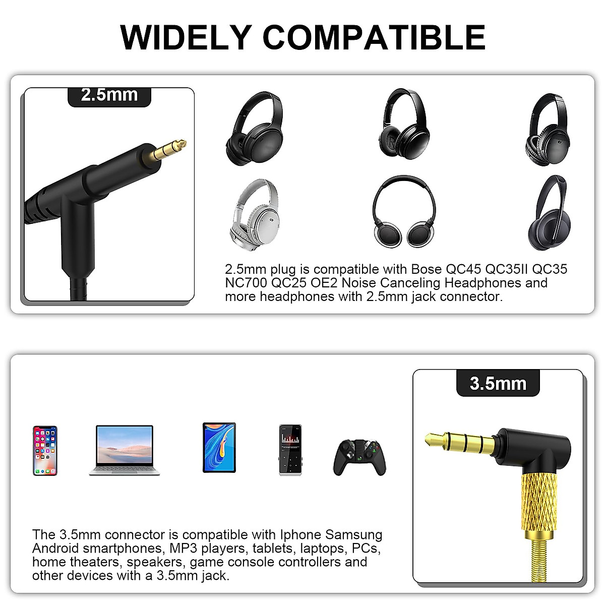 QC35 Boom Microphone with Mute and Volume Control Compatible with Bose QC25, QC35 II, QC35, QC45, NC700 Gaming Headphones, 6ft