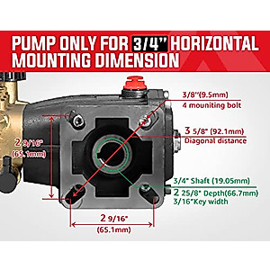 YAMATIC Horizontal Triplex Pressure Washer Pump 3/4" Shaft 3300 PSI @ 3.0 GPM 5.5-8 HP Replacement for Most Brand Honda Simpson 90036 90039 and More