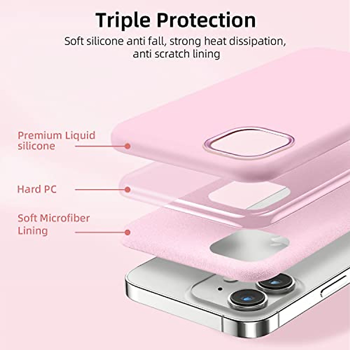 Ownest Compatible for iPhone 13 Case and iPhone 14 Case 6.1 Inch with Slim Silicone Shockproof Protective Phone Case for iPhone 13/iPhone 14 with [Soft Touch Microfiber Lining]-Light Pink