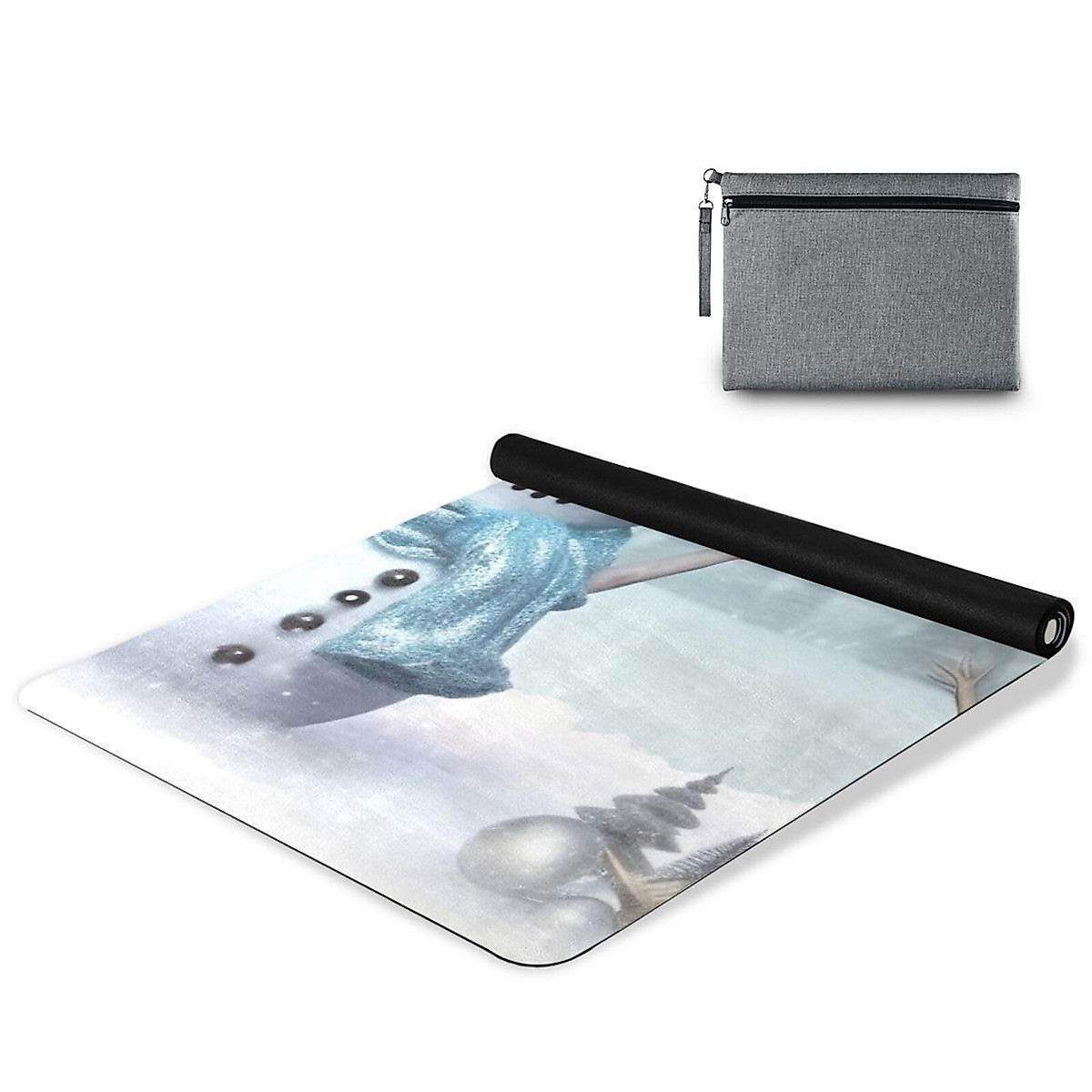GOODOLD Christmas Snowman Yoga Mat, 71 x 26 Inch Non-slip Yoga Mats Folding Travel Exercise Mat Indoor Outdoor Gym Pilates with Storage Bag for Women Men