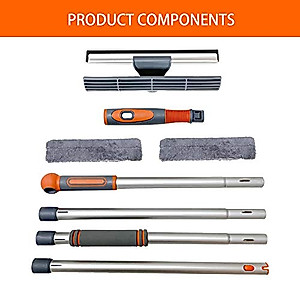 Professional Window Squeegee Cleaner, 2 in 1 Shower Squeegee with Extension Pole, 62‘’ Telescopic Window Washing Equipment with Bendable Head, Glass Cleaning Tools for Indoor/Outdoor High Window