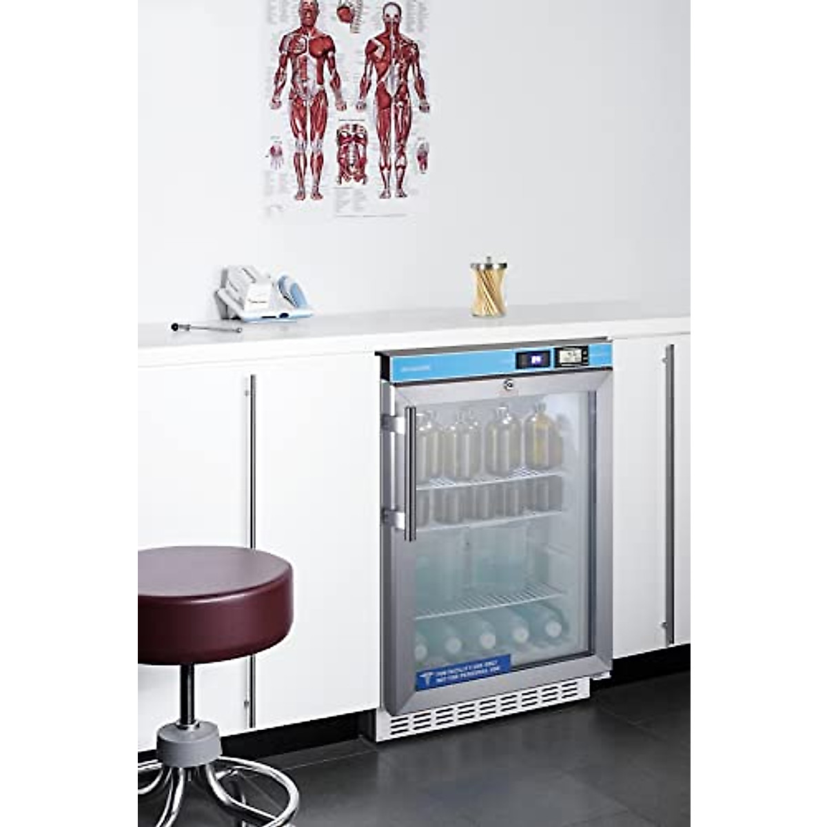 Summit Appliance ACR46GLCAL Pharmacy ADA Compliant 20" Wide All-refrigerator with NIST Calibrated Alarm/Thermometer, Stainless Steel Trimmed Glass Door, Frost-free, Self-closing Door and Lock