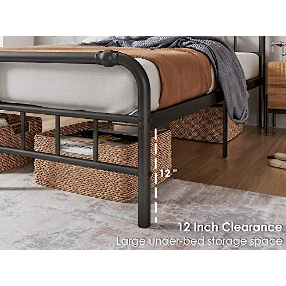 FSCHOS Twin-XL-Bed-Frames-with-Headboard & Footboard, 14 Inch High, Metal Platform XL-Twin-Bed-Frame, Premium Steel Heavy Duty Bed Frame No Box Spring Needed, Easy Assembly, Black
