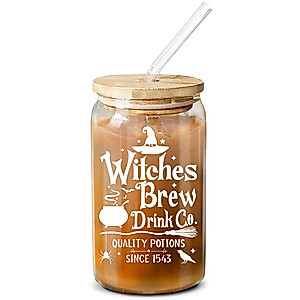 NewEleven Witchy Gifts for Women, Witch Gifts, Witch Stuff, Witch Accessories - Birthday Halloween Gifts for Women Witches Wiccan Her Friend Sister Daughter Female - 16 Oz Coffee Glass