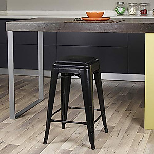 GIA 24-Inch Backless Counter Stool, Qty of 1, Matte Black with Black Vegan Leather Seat