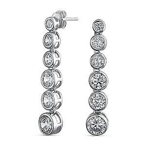 Elegant Bridal Sterling Silver AAA CZ Linear Drop Earrings With Geometric Bubble Design For Women Wedding, Prom Cubic Zirconia In A Bezel Set Round Shape.
