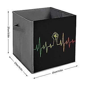Black Heartbeat Fist Canvas Collapsible Storage Bins Cube Organizer Baskets with Handles for Home Office Car