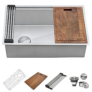 Ruvati 33-inch Workstation Slope Bottom Offset Drain Undermount 16 Gauge Kitchen Sink - RVH8591