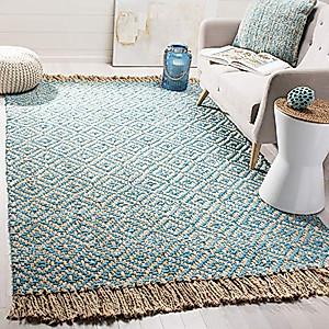 SAFAVIEH Natural Fiber Collection Area Rug - 5' x 8', Turquoise & Natural, Handmade Boho Diamond Tassel Jute, Ideal for High Traffic Areas in Living Room, Bedroom (NF266C)