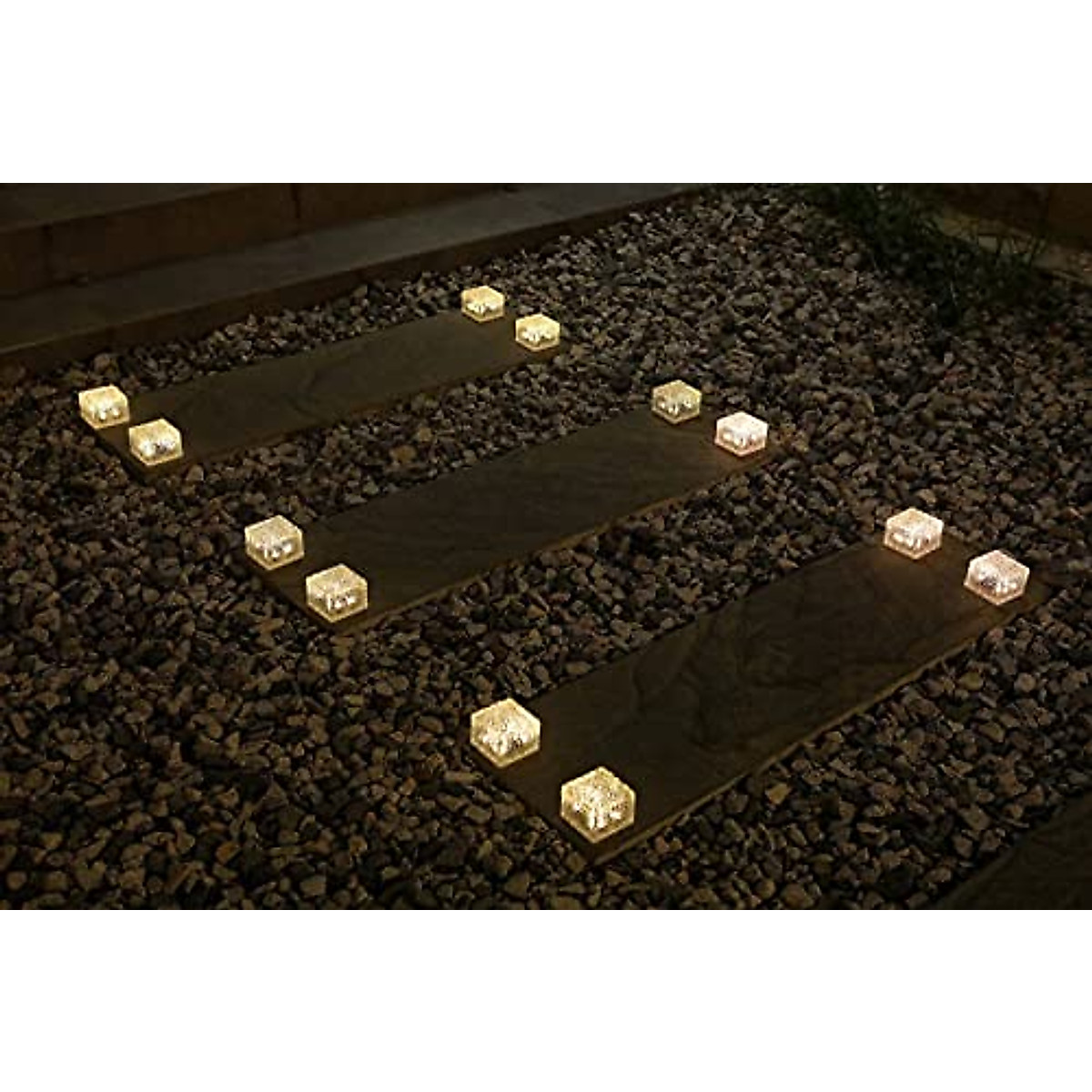 Solar Brick Lights, Glass Brick Lights, ice Brick Lights, Scene Lights, Garden Street Lights with switches, Suitable for Outdoor Path Atmosphere Lights in Gardens and courtyards(4pcs)（Big Warm White）