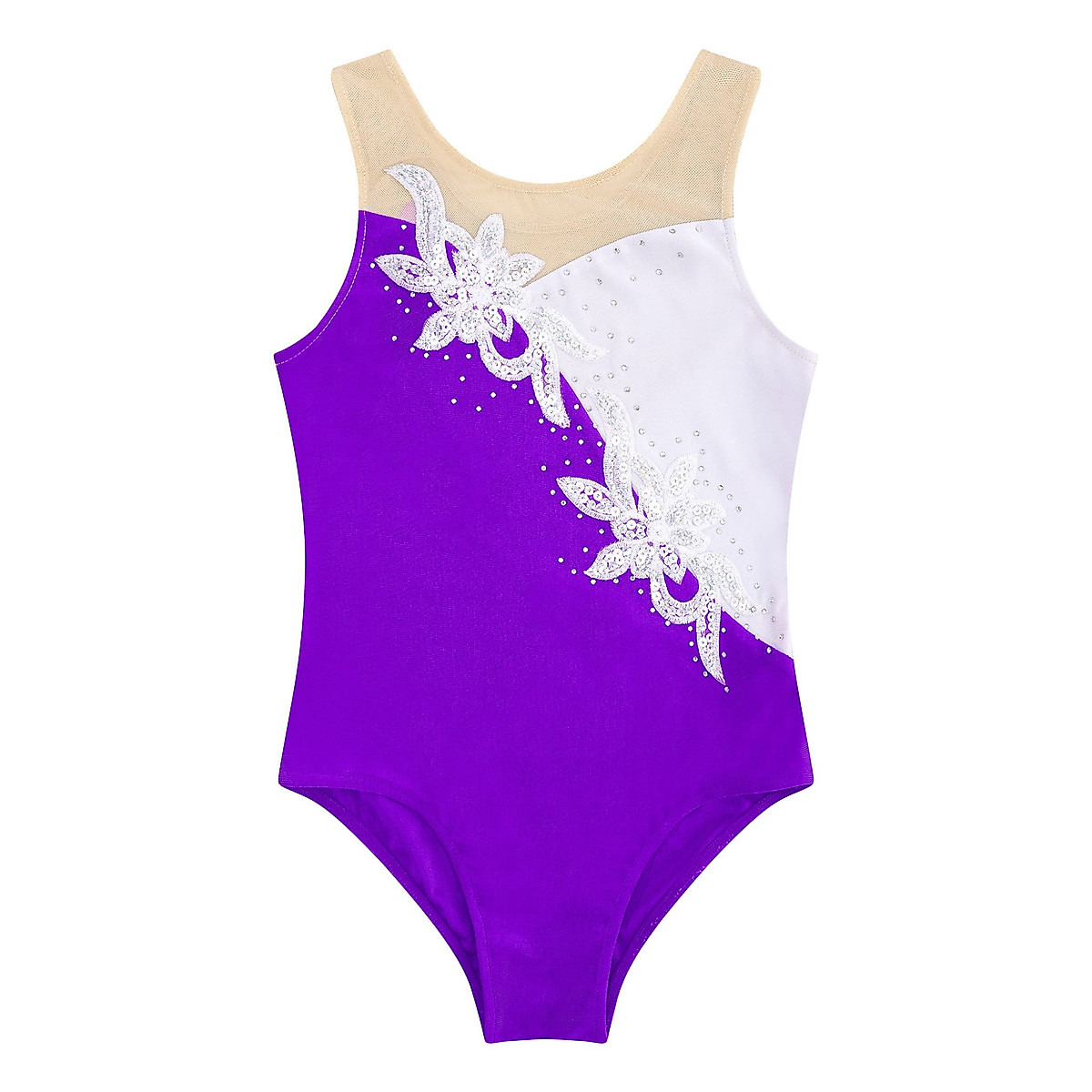 VernLan Gymnastics Leotards for Little Girls One-piece Sparkle Metallic Sleeveless Rhinestone Dancing Athletic Leotards Purple 6 Years
