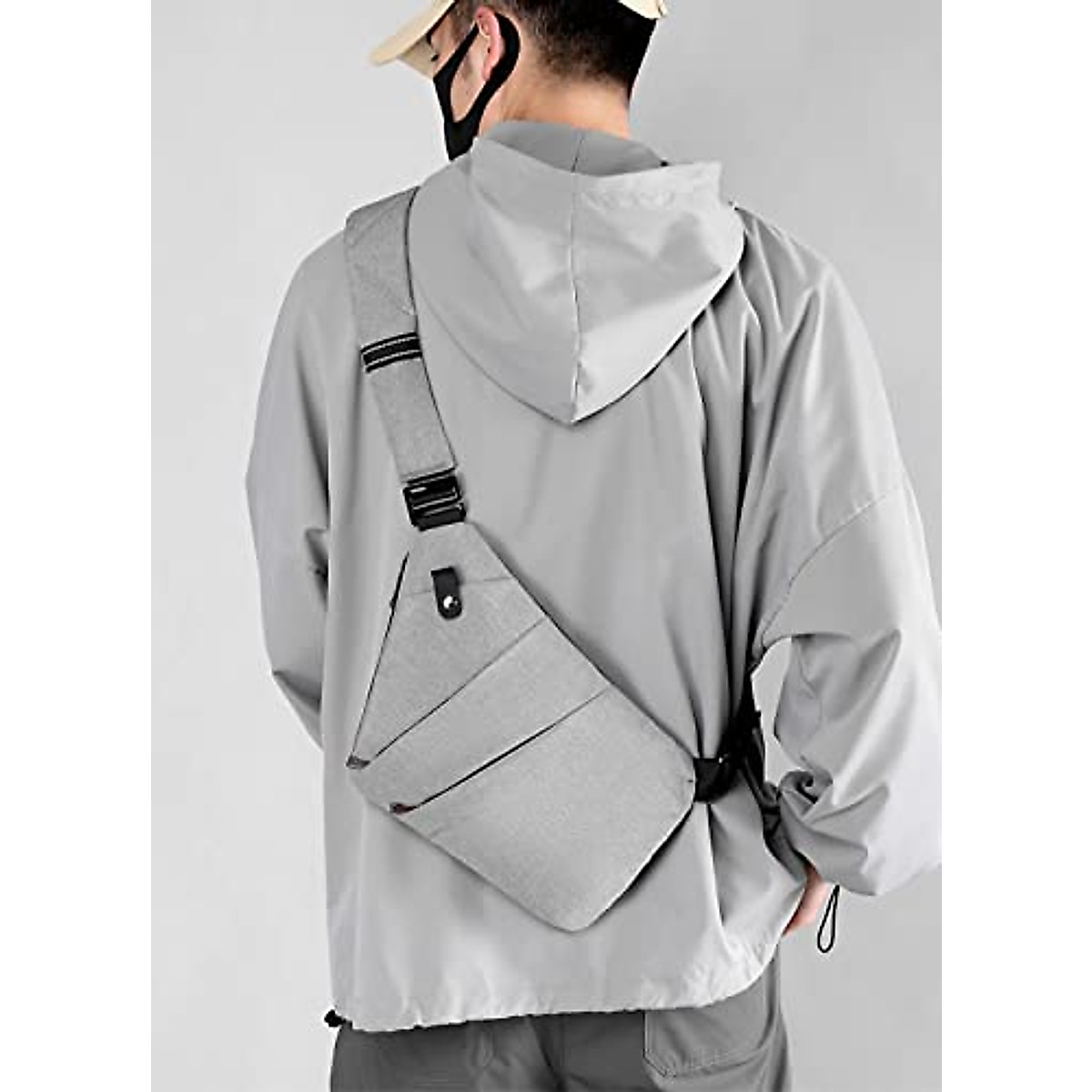 LELEBEAR Personal Flex Bag for Women, Left/Right Shoulder Crossbody Ultra Thin Multi-pocket Anti-thief Bag Men (Purple, Left)