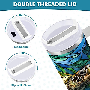 Slewiaeky Tumbler with Handle 40 oz Ocean Turtle Tortoise Travel Mug with Lid and Straw Sea Stainless Steel Vacuum Insulated Water Bottle Cup for Iced Tea Coffee Cold Beverages Cup Holder Friendly