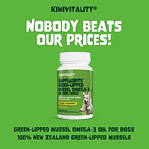 KiwiVitality HappiJoints Green-Lipped Mussel Omega-3 Oil for Dogs (60 Softgels)