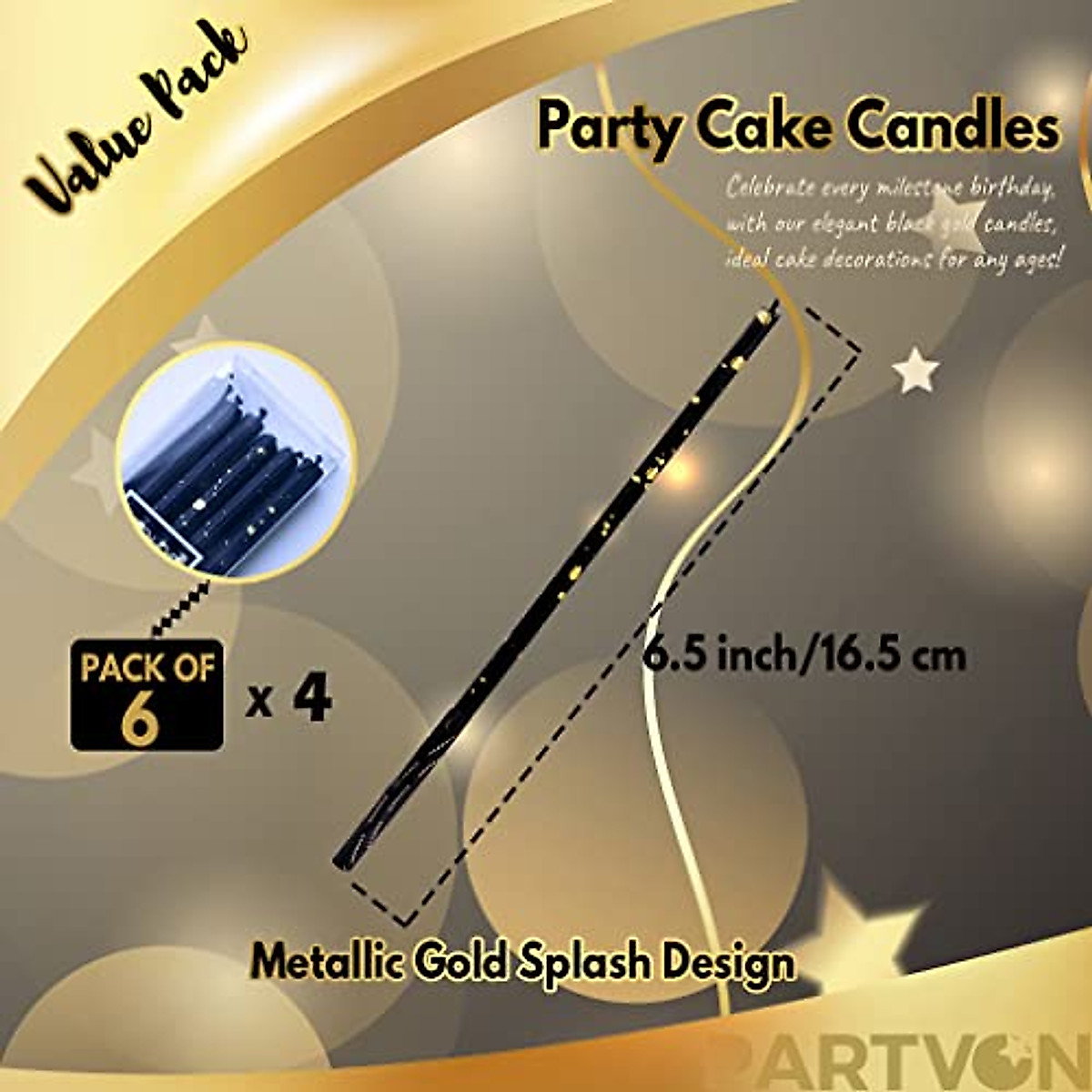 24 Pieces Birthday Candles Black Gold Cake Candle Cupcake Candles for Birthday Anniversary Graduation Retirement New Year Party Decoration