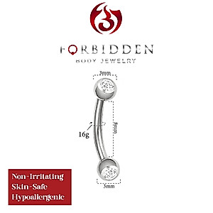 Forbidden Body Jewelry 16G Daith Earrings Surgical Steel Rook Eyebrow Earring Double Gem CZ Barbell Piercing Jewelry for Women Men (Clear)