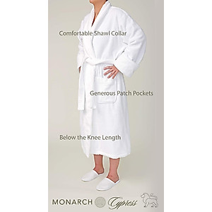 MONARCH Unisex Terry Bathrobe - 100% Lux Combed Cotton, 16 oz Loop Terry Shawl Collar Robe, Five-Star Hotel Choice (Medium, Non-Hooded)