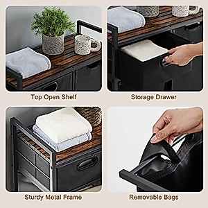 Taiweny Laundry Sorter Rolling Cart, Laundry Hamper with Heavy Duty Wheels, Laundry Basket Organizer with 2 Removable Bags, Drawer & Shelf for Laundry room, Bathroom (Black-Brown)