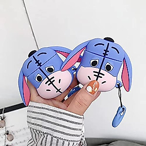 Ultra Thick Soft Silicone Case with Finger Strap for Apple Airpods 1 2 1st 2nd Blue Donkey Eeyore Winnie the Pooh Disney Disneyland Cartoon 3D Cute Lovely Hot Kids Girls Teens Daughter